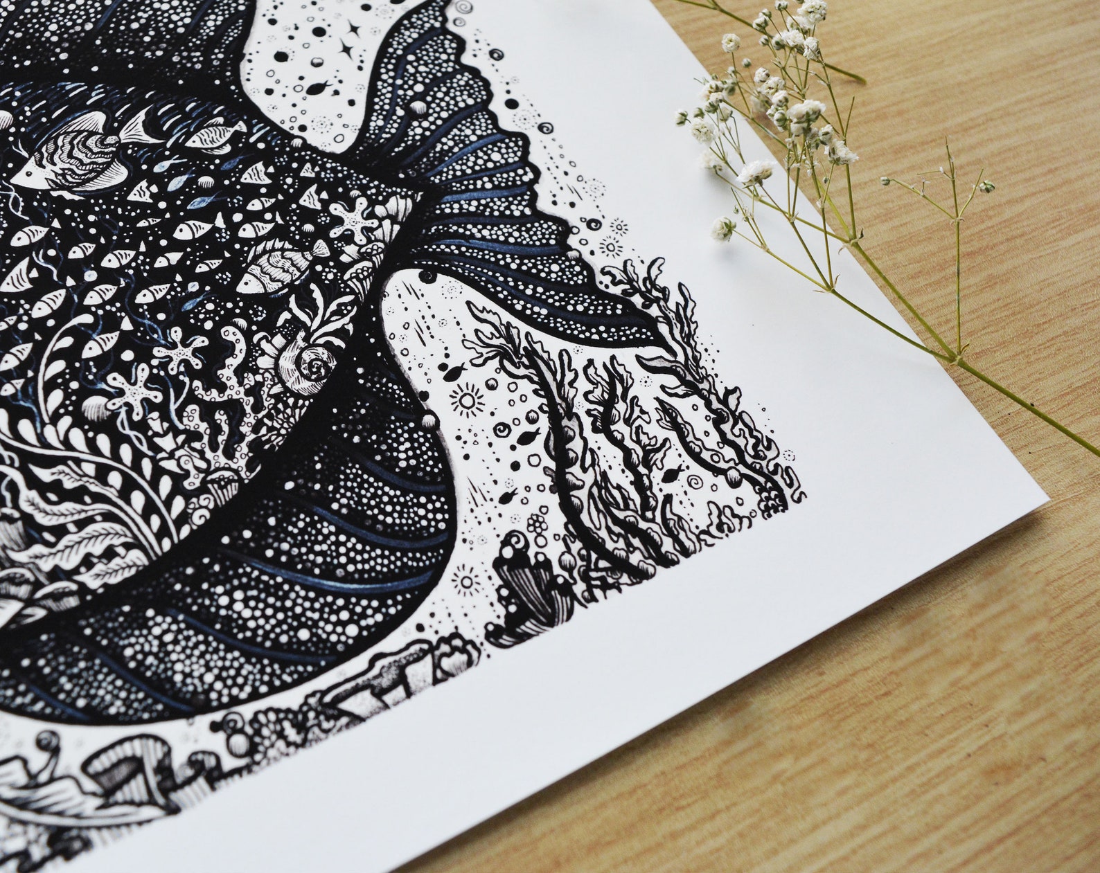 Tropical Fish Pen drawing Fantasy Art Ocean Art Night | Etsy
