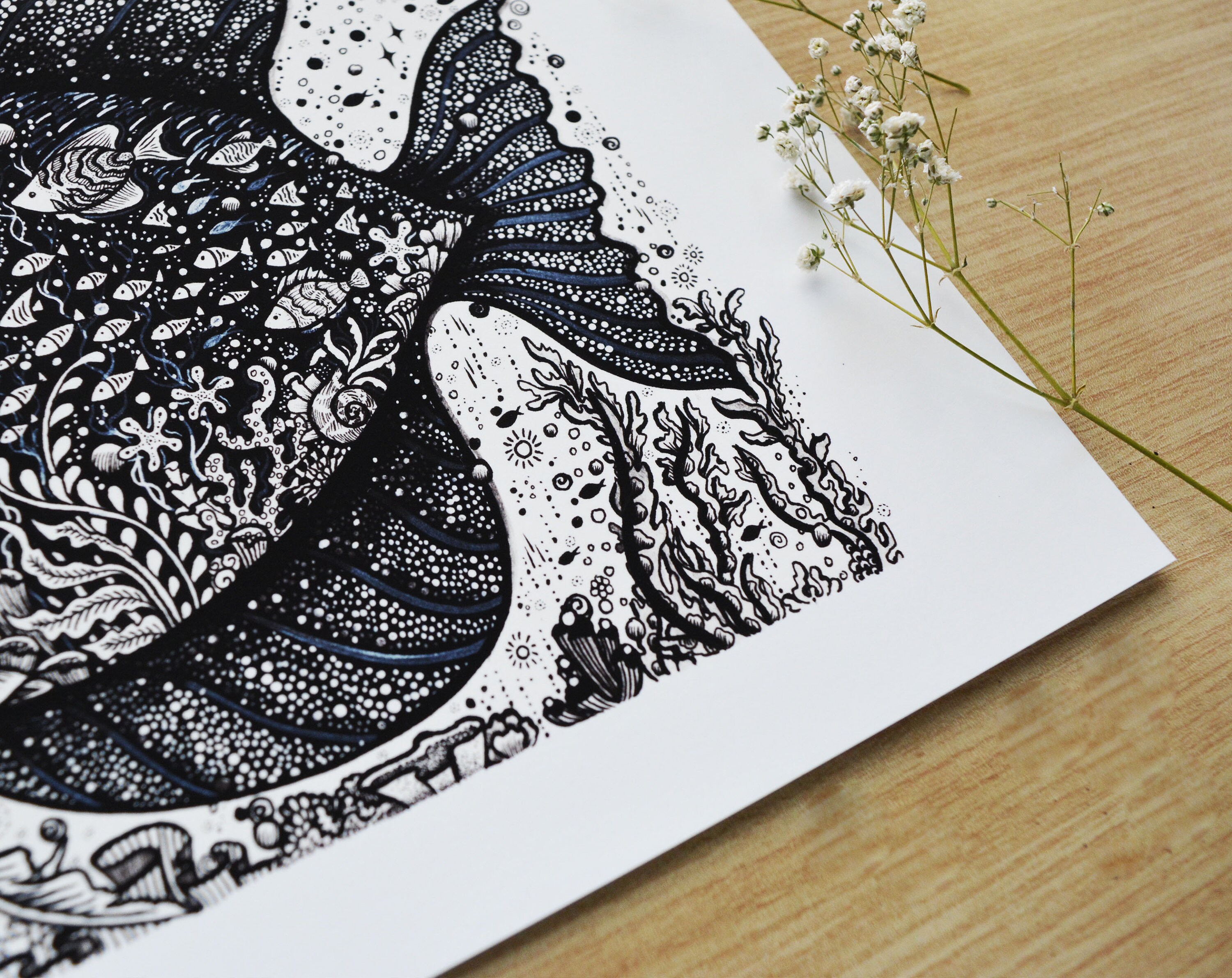 Tropical Fish Pen drawing Fantasy Art Ocean Art Night | Etsy