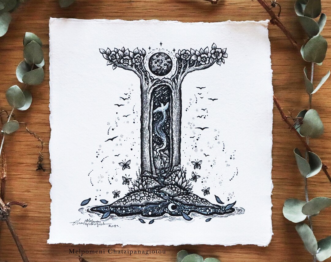 Small Original Artwork ''letter I'' || Handmade Paper, Stars, Night ...