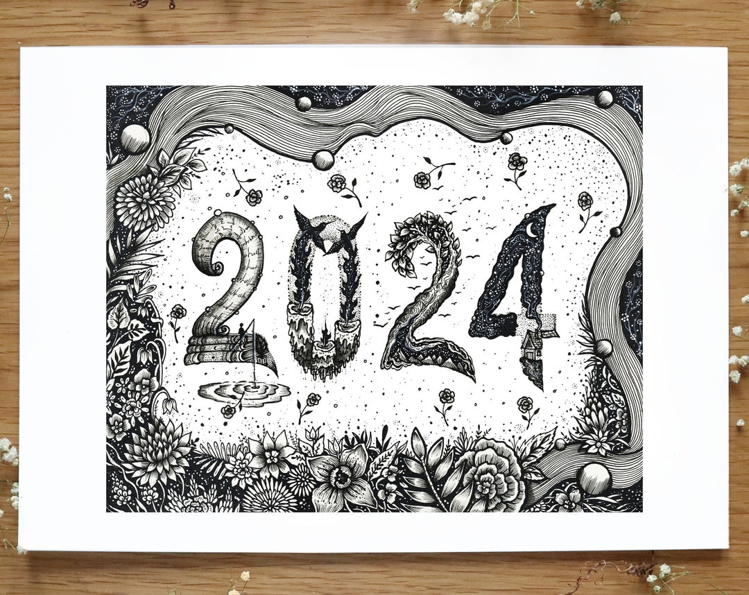 2024 Typography Illustration | Landscape, Pen Drawing, Cabin, Flowers ...