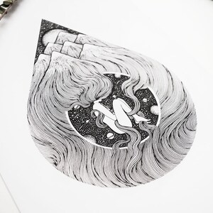 Ocean of Emptiness | Woman, Pen Drawing, Mountains, Planet, Nature | A4 ...