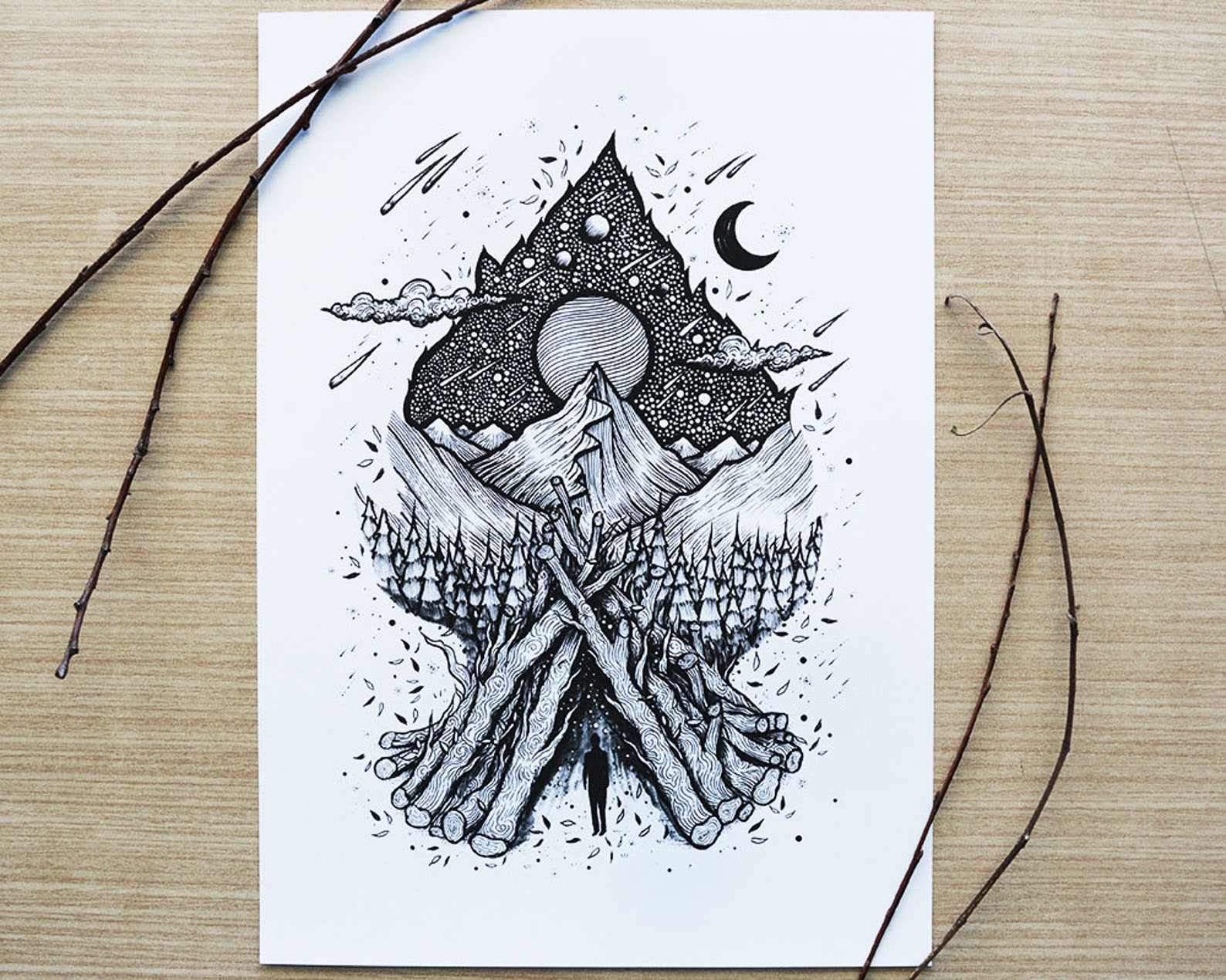 Wood Fire || Fine Art Print. Scenery, Mountains, Portal, Man, Landscape ...