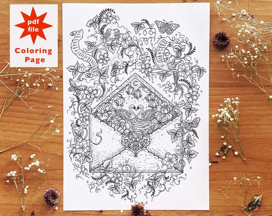 Love Letter, Coloring Page: A Digital A4 Size Pdf File, With One ...