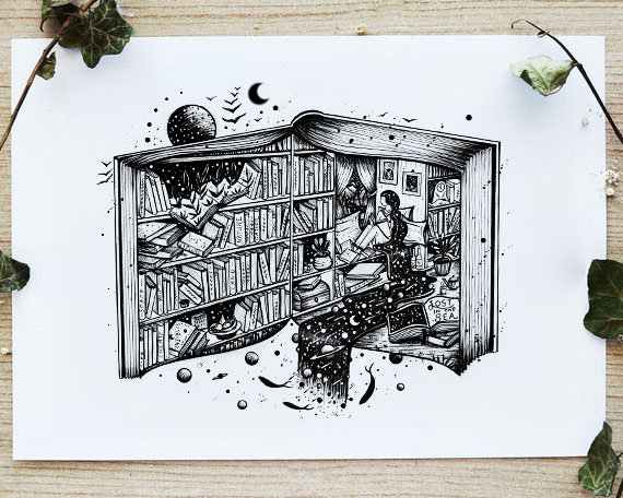 Life in a Book | Reading, Pen Drawing, Travel, Nature, Woman, Decor Art ...