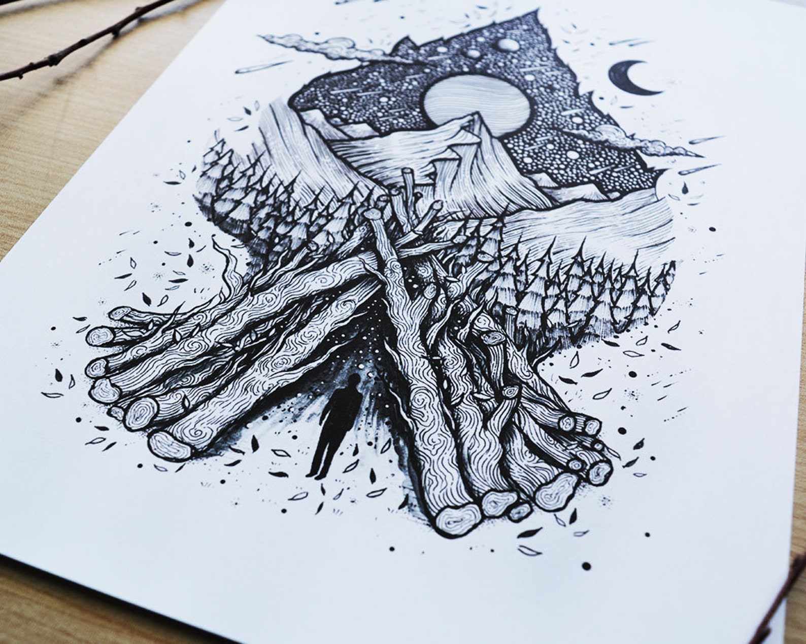 Wood Fire || Fine Art Print. Scenery, Mountains, Portal, Man, Landscape ...