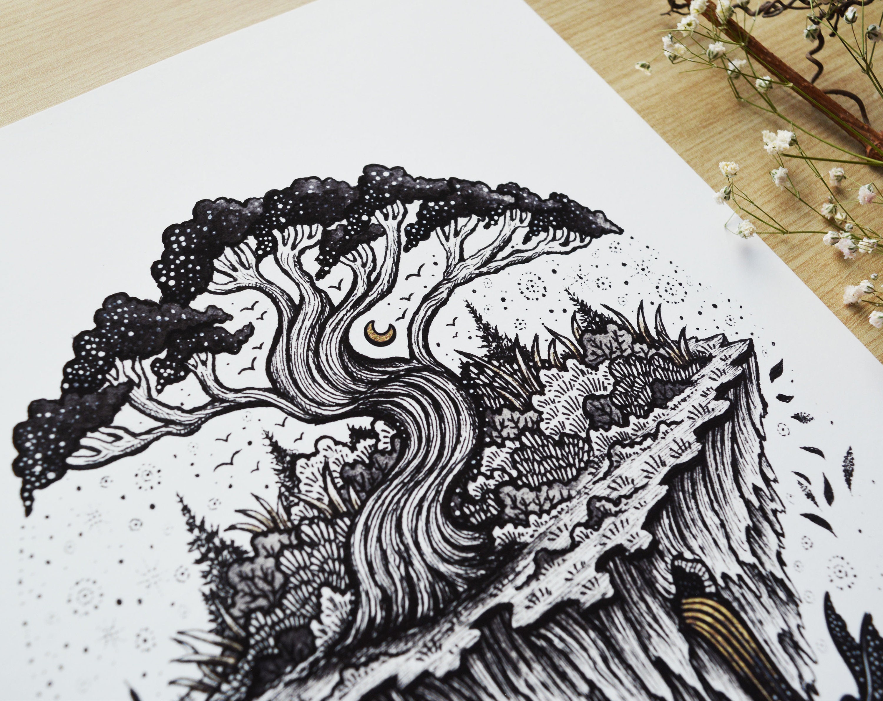 Limited Edition Print Bonsai Mountain Tree Pen Drawing - Etsy