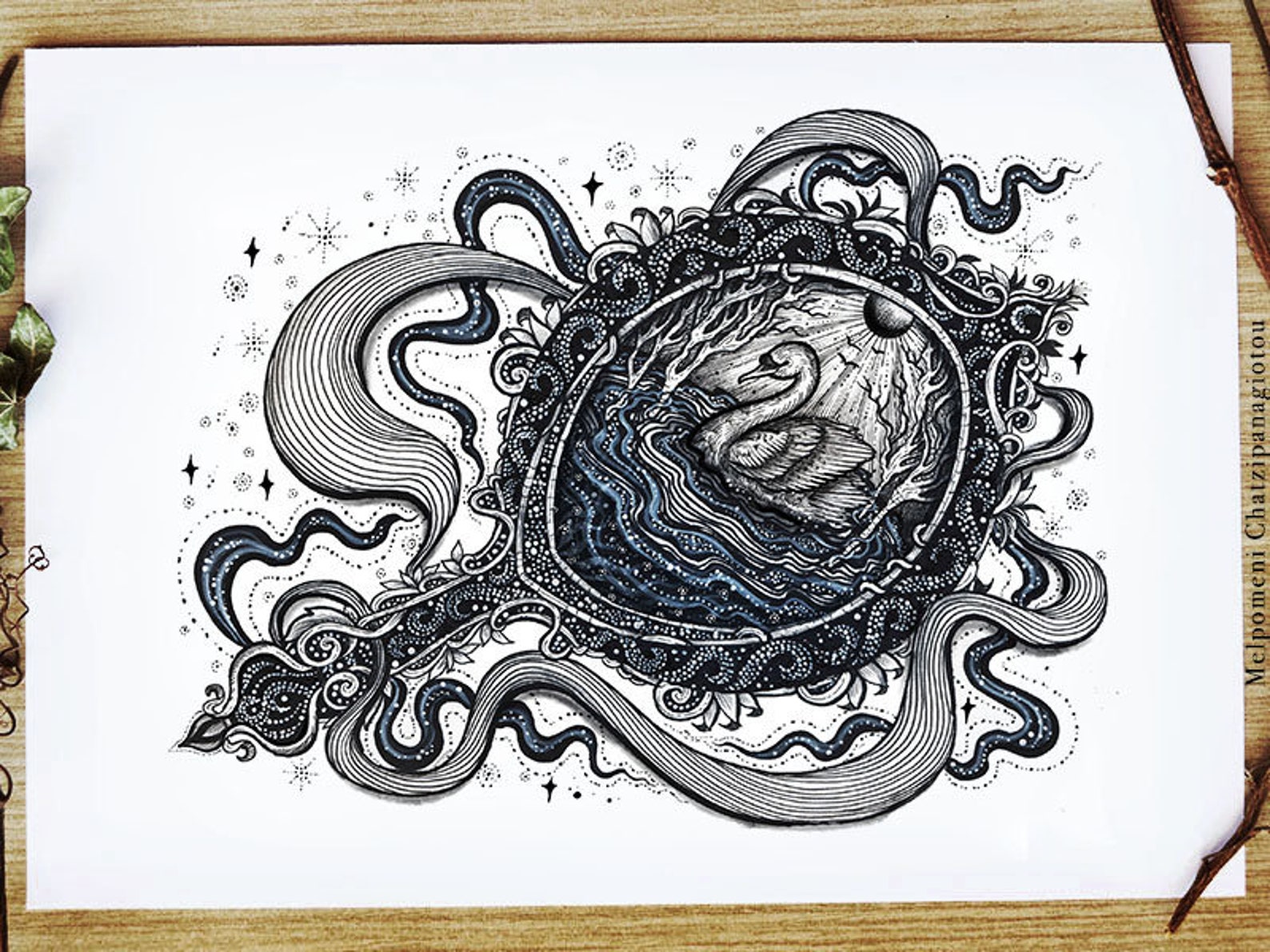 Magical Mirror Pen Drawing Fantasy Art Natural Night - Etsy