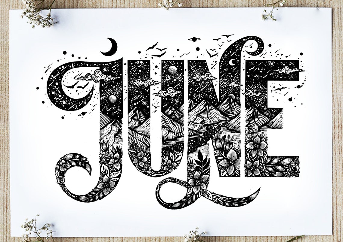 June Landscape Pen Drawing Camping Outdoors Space | Etsy