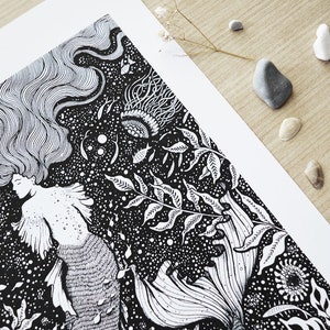 Mermaid Spell | Sea, Ocean, Pen Drawing, Sea Turtle, Coral Reef | Fine ...