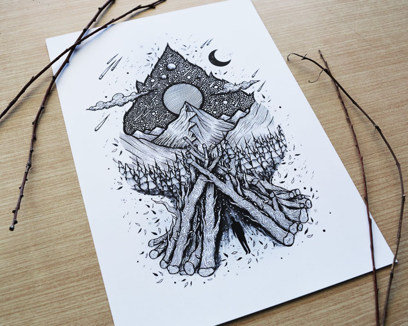 Wood Fire || Fine Art Print. Scenery, Mountains, Portal, Man, Landscape ...