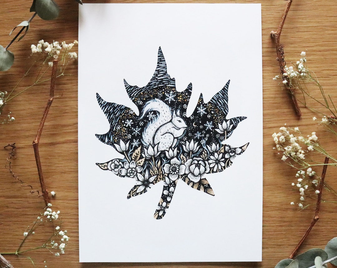 Leaf Squirrel - Limited Edition Print | Pen Drawing, Nature, Folk Art ...