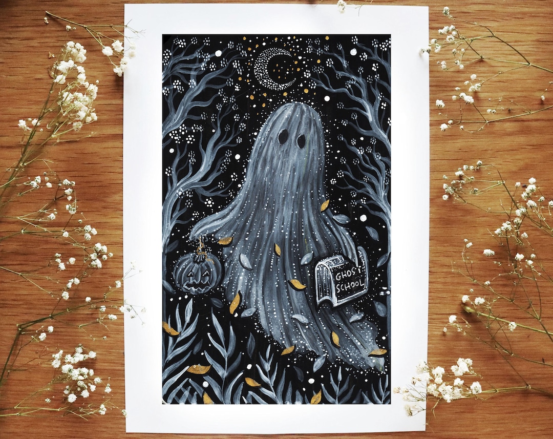 Ghost School || A4 Size Print, Halloween Art, Nature, Forest, Books ...