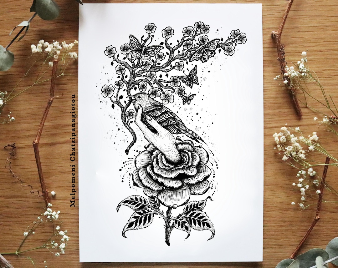 Peculiar Thing | Pen Drawing, Fantasy Art, Bird, Hand, Nature, Tree ...