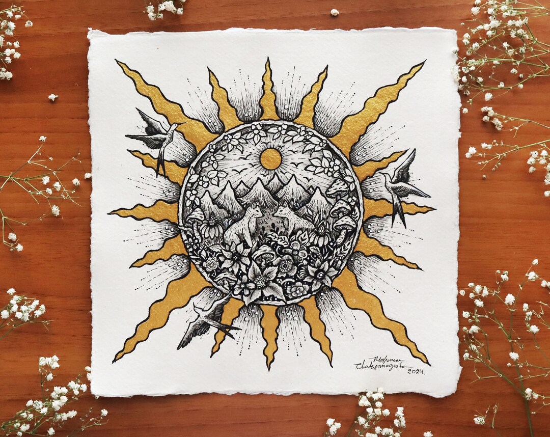 Small Original Artwork 'summer Solstice'' Handmade Paper, Summer, Foxes ...
