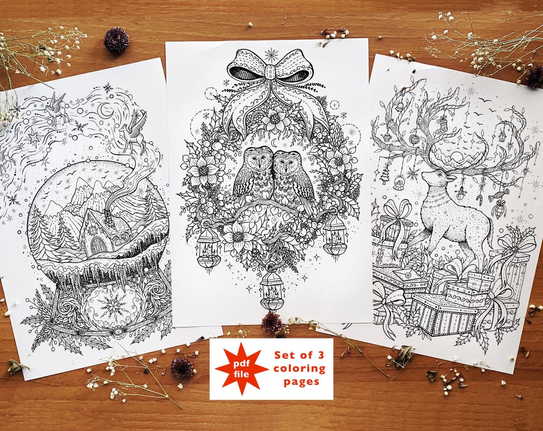 Set of Three Coloring Pages, Christmas Set: Digital A4 Size Pdf Files ...