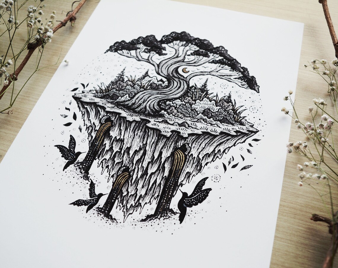 Limited Edition Print Bonsai Mountain Tree Pen Drawing - Etsy