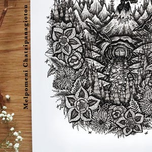 Volcano Spirits - Spirit, Wolf, Flowers, Botanical, House, Line Art ...