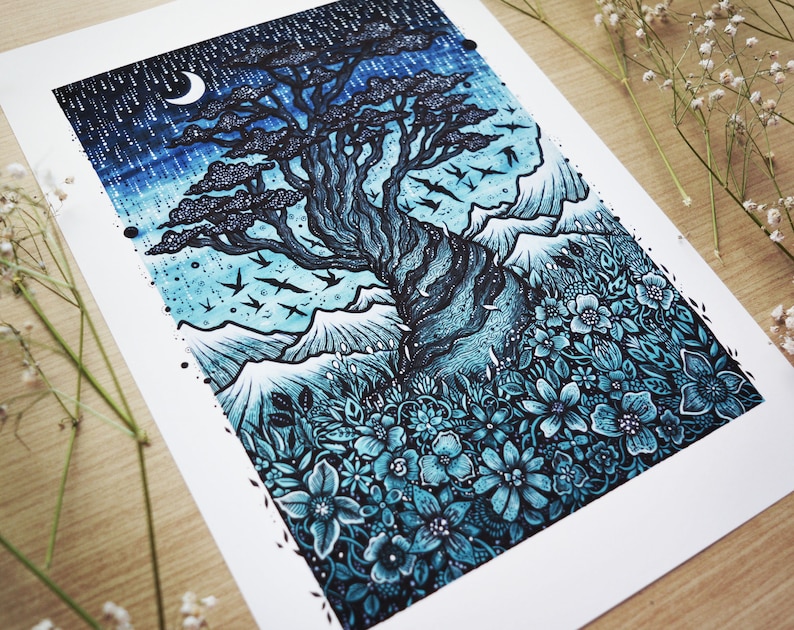 Tree of Starlight A4 Size Single Print Flowers Forest - Etsy
