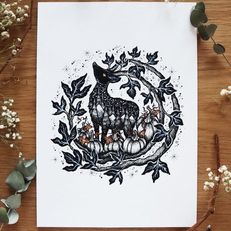 Pen and Ink Deer Art - Etsy