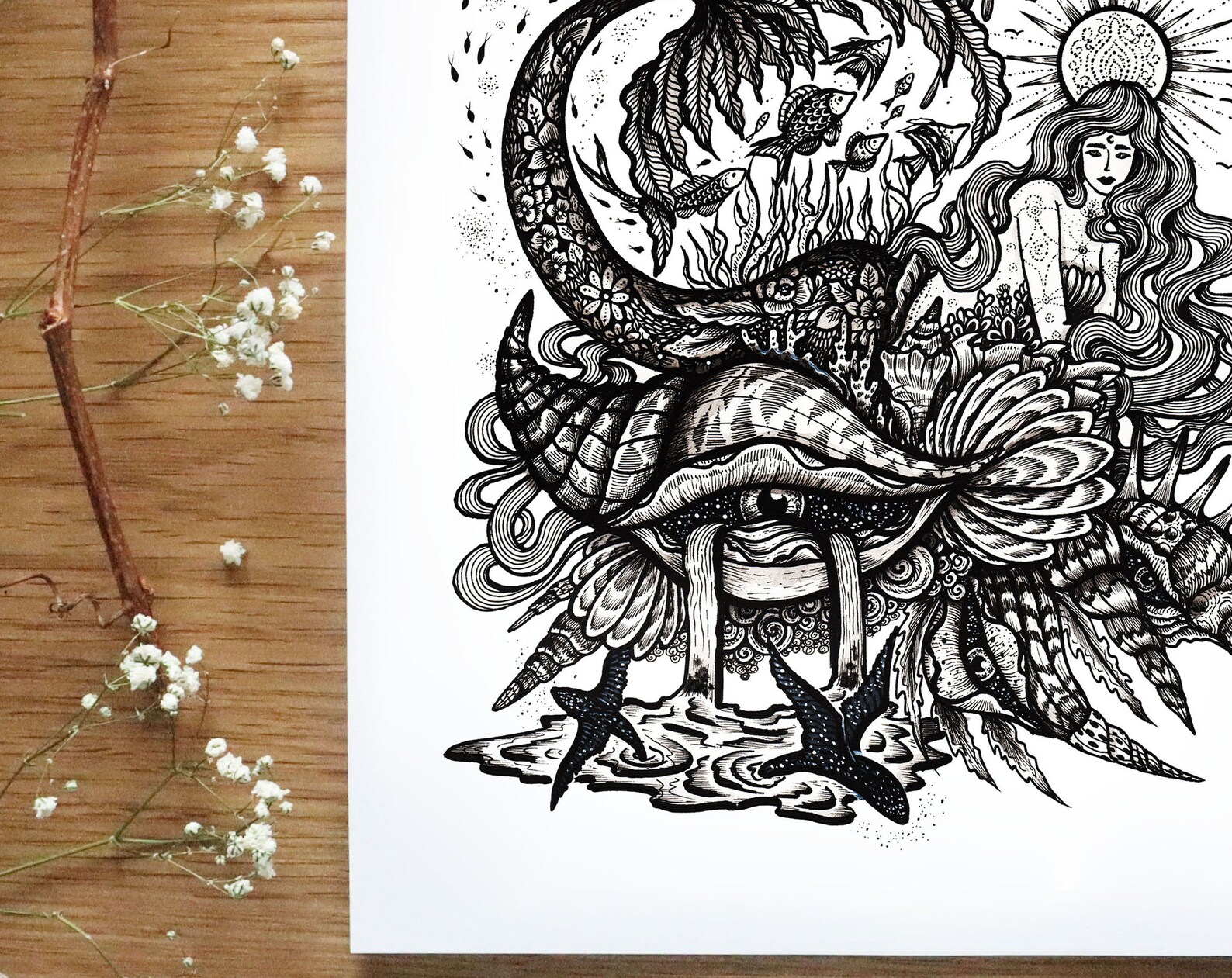 Mermaids Lair | Pen Drawing, Fantasy Art, Coral Reef, Ocean, Nature ...