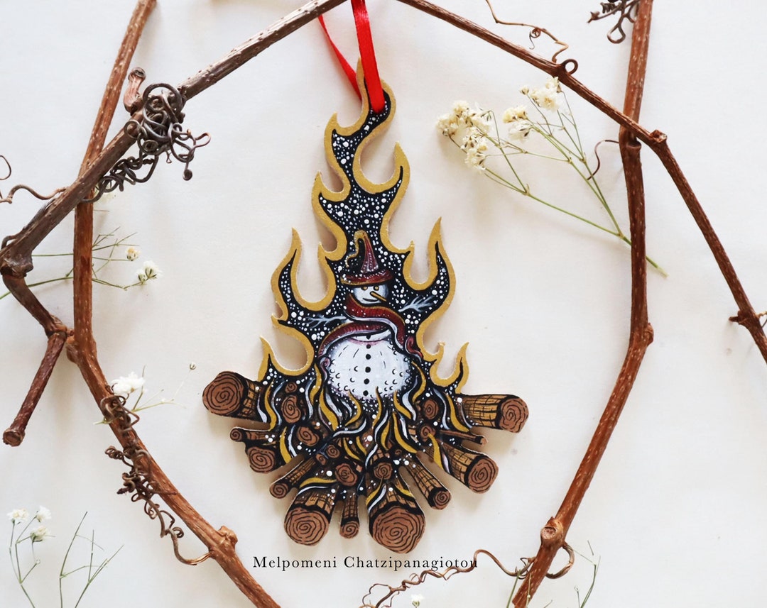 Original Wood Fire Snowman - Original Small Wood Art, Wood Art, Night ...