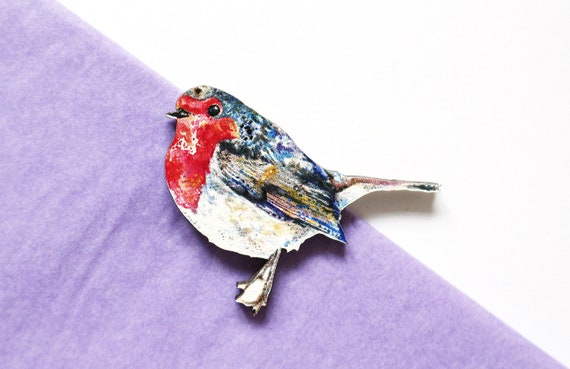Robin Pin Robin Brooch Wooden Robin Pin Wooden Bird Pin | Etsy