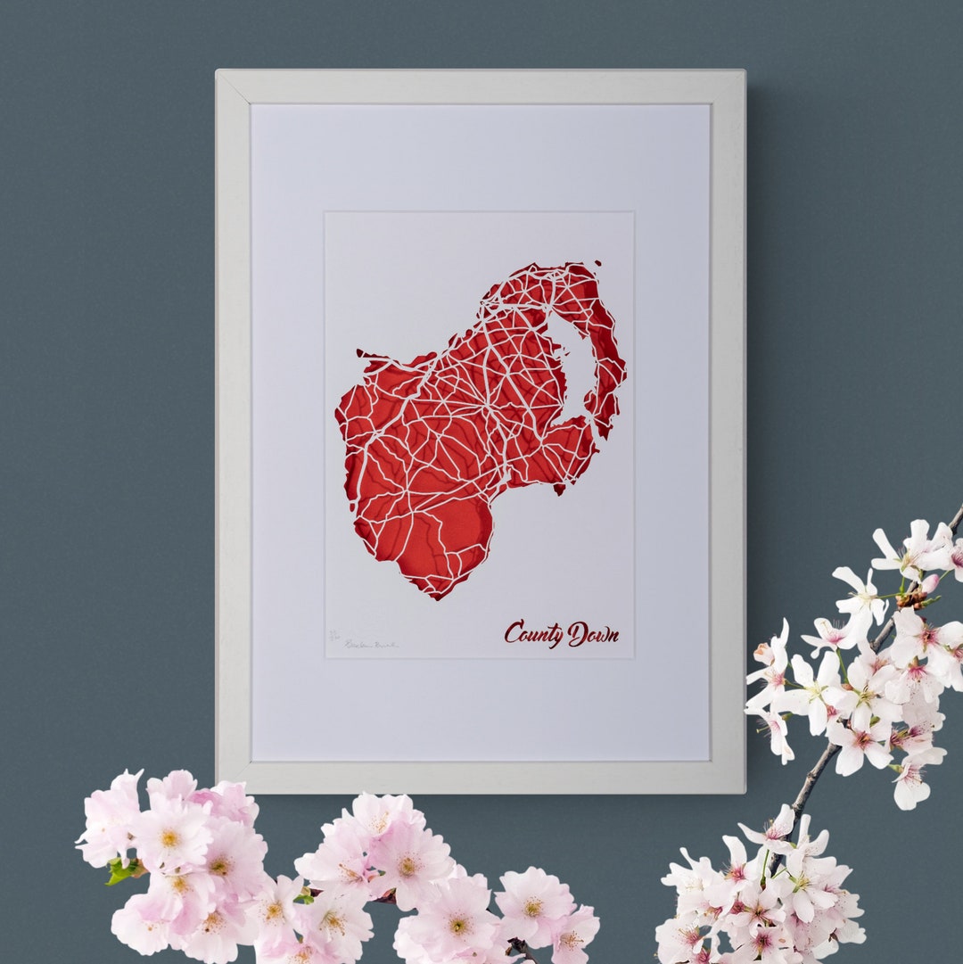 County Down Papercut Map, a Contemporary Art Map of Down's Roads and ...