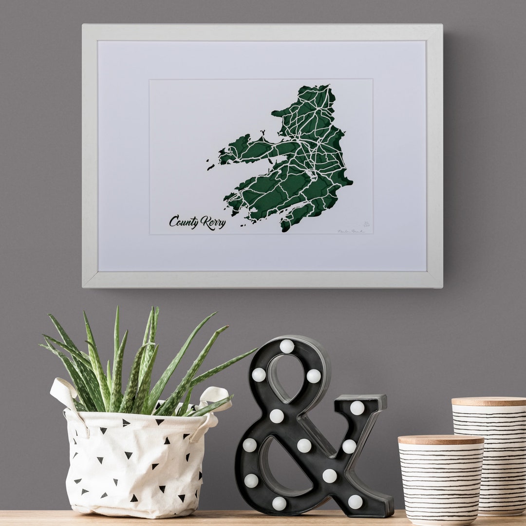County Kerry Papercut Map, a Contemporary Art Map of Kerry's Roads and ...