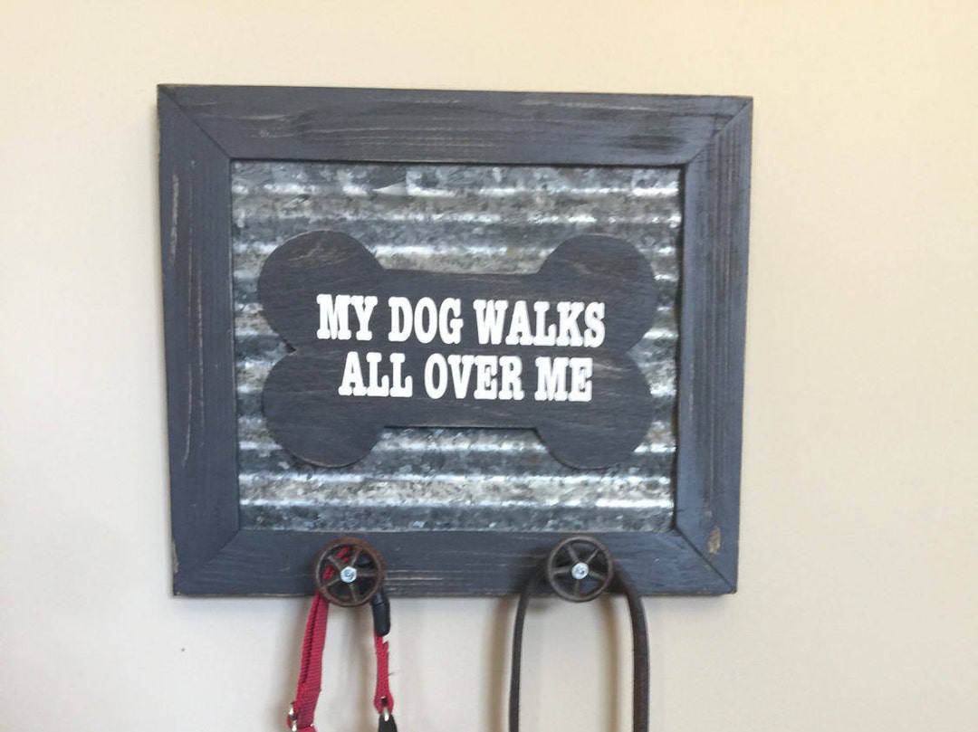 Industrial Rustic Dog Leash Holder, Pet Plaque, Dog Decor, Handmade ...