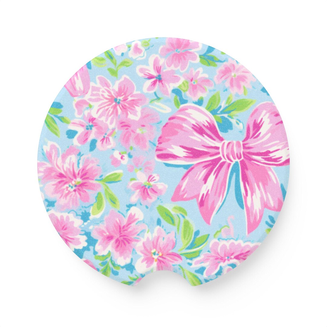 Preppy Bows Car Coaster Lilly Inspired Car Gift for Women Cute Floral ...