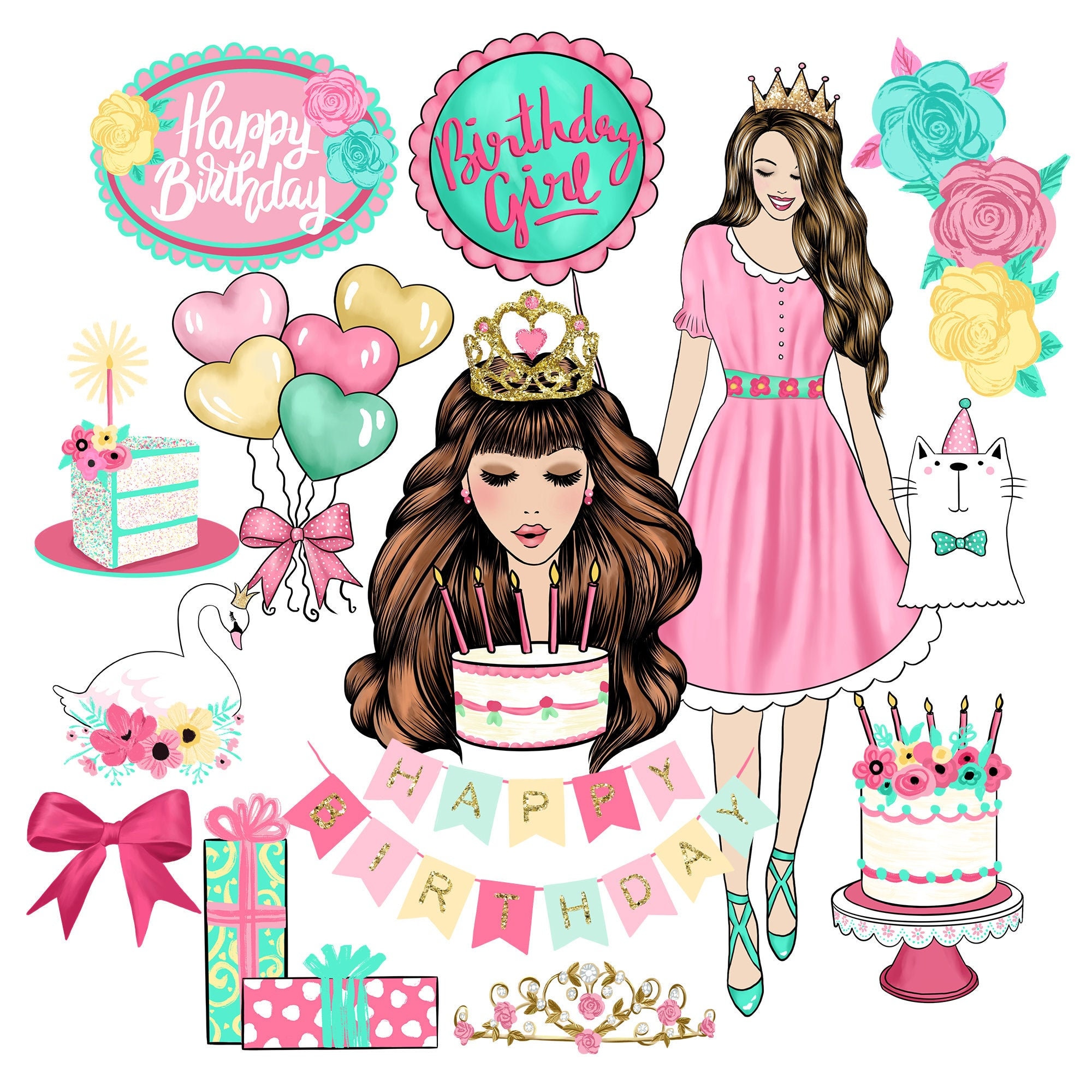 Birthday Girl Clipart Birthday Party Clip Art Party Clipart Fashion Girl Clipart Planner Girl