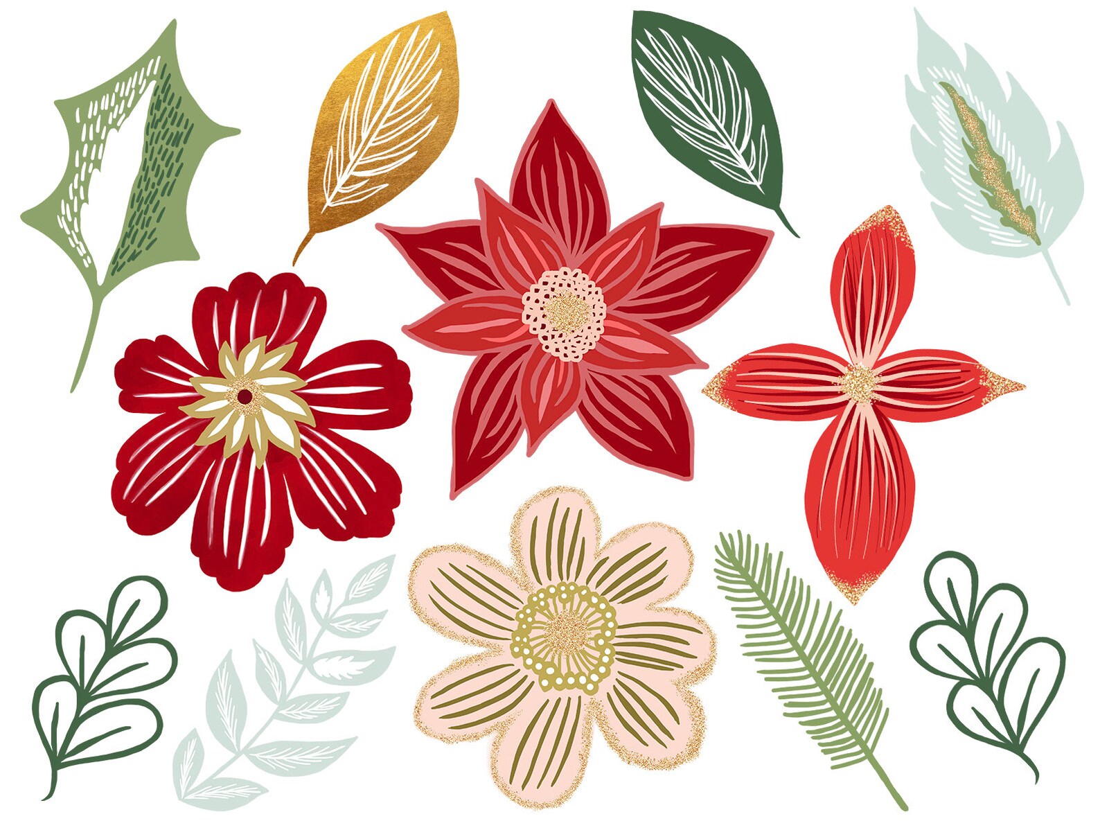 Christmas Flowers Clipart Floral Holiday Clip Art Poinsettia Clipart - Etsy