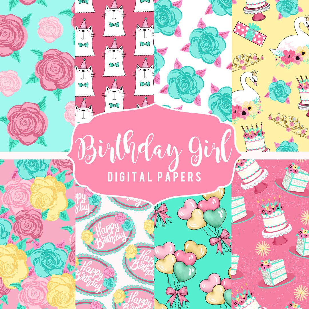 Birthday Digital Paper Birthday Girl Pattern Birthday Digital Pattern ...