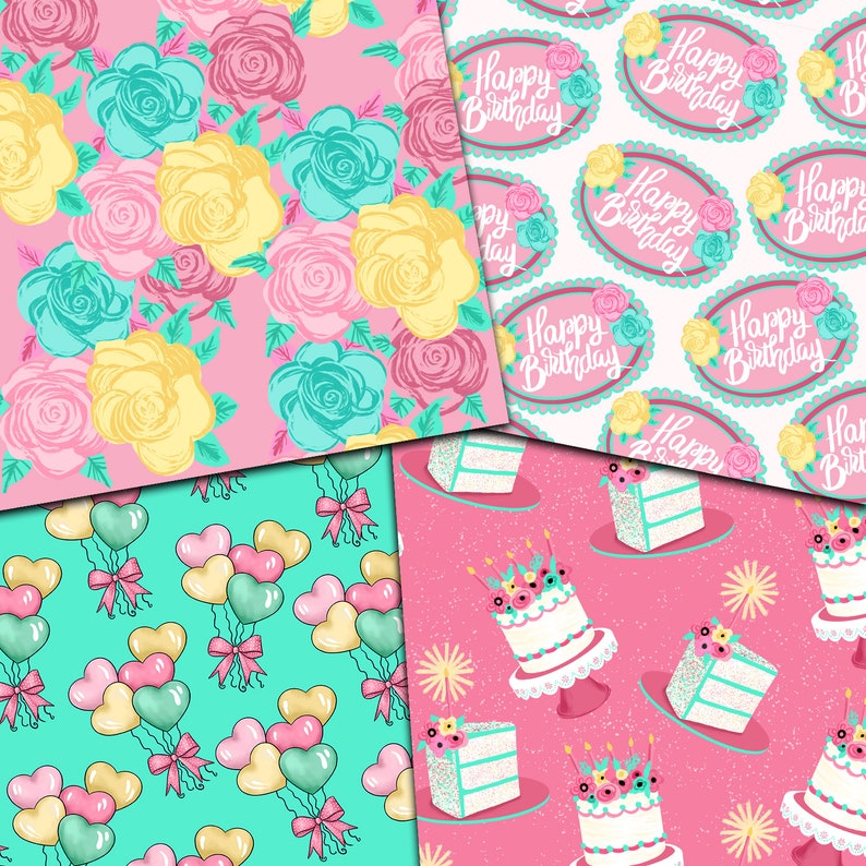 Birthday Digital Paper Birthday Girl Pattern Birthday Digital Pattern ...