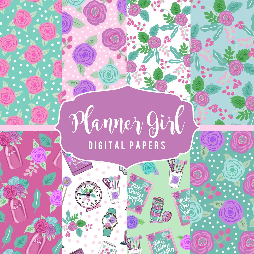 Planner Girl Digital Paper Planner Girl Pattern Spring Digital Pattern ...