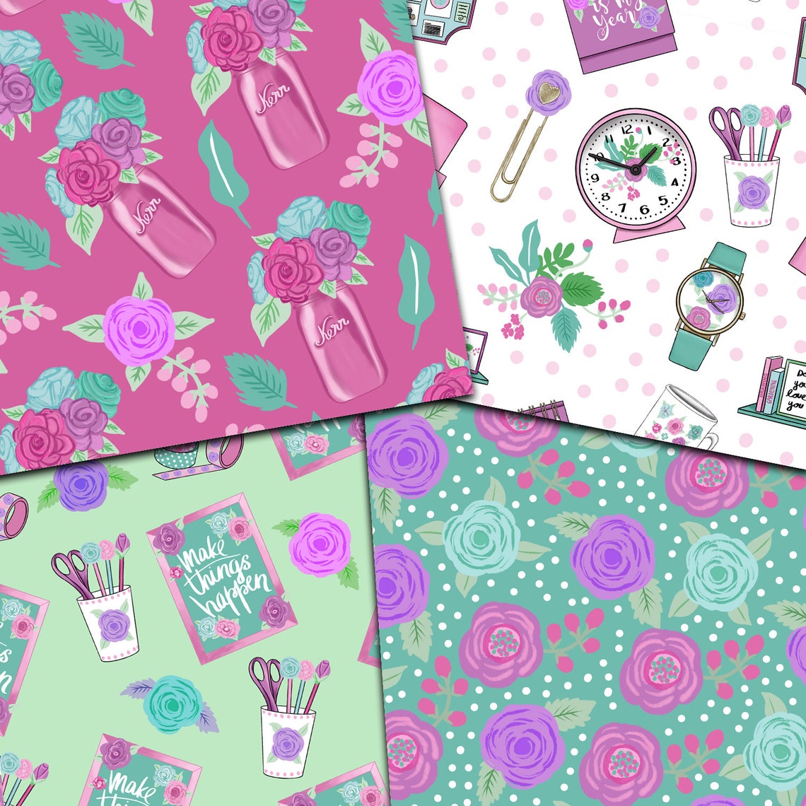 Planner Girl Digital Paper Planner Girl Pattern Spring Digital Pattern ...