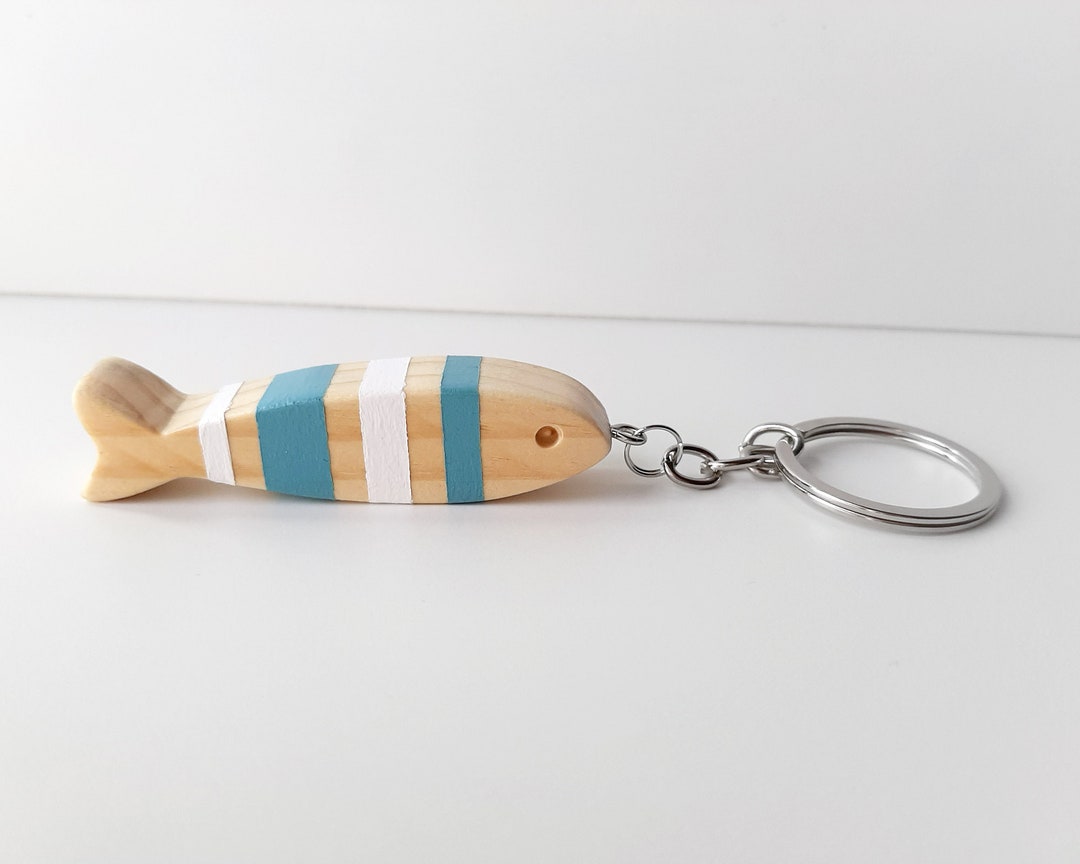 Summer Fishing Keychain, Minimalist Wooden Fish Key Ring, Boho Chic ...