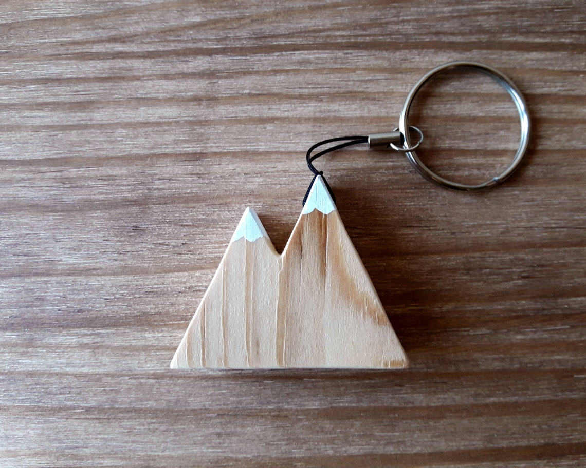 Rustic wooden keychain Minimalist mountain gift Gift for | Etsy