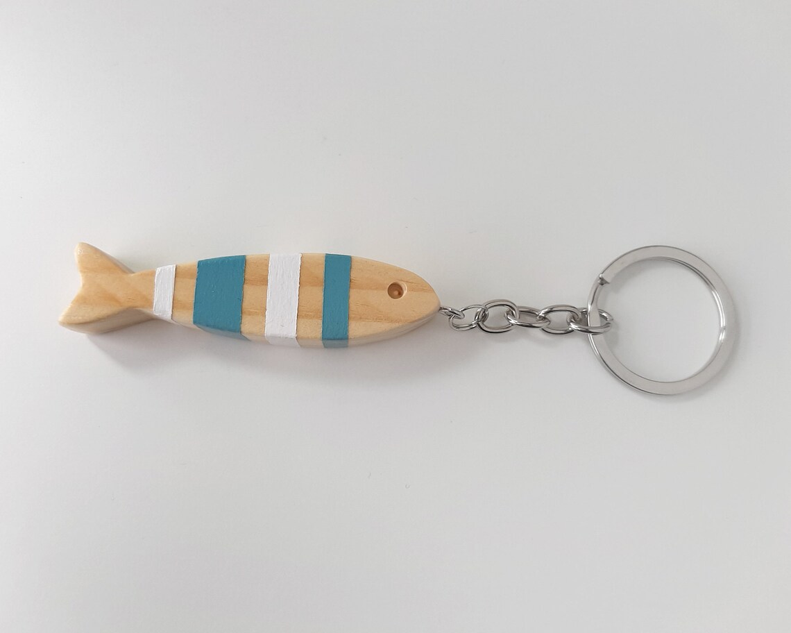 Summer Fishing Keychain Minimalist Wooden Fish Key Ring Boho | Etsy