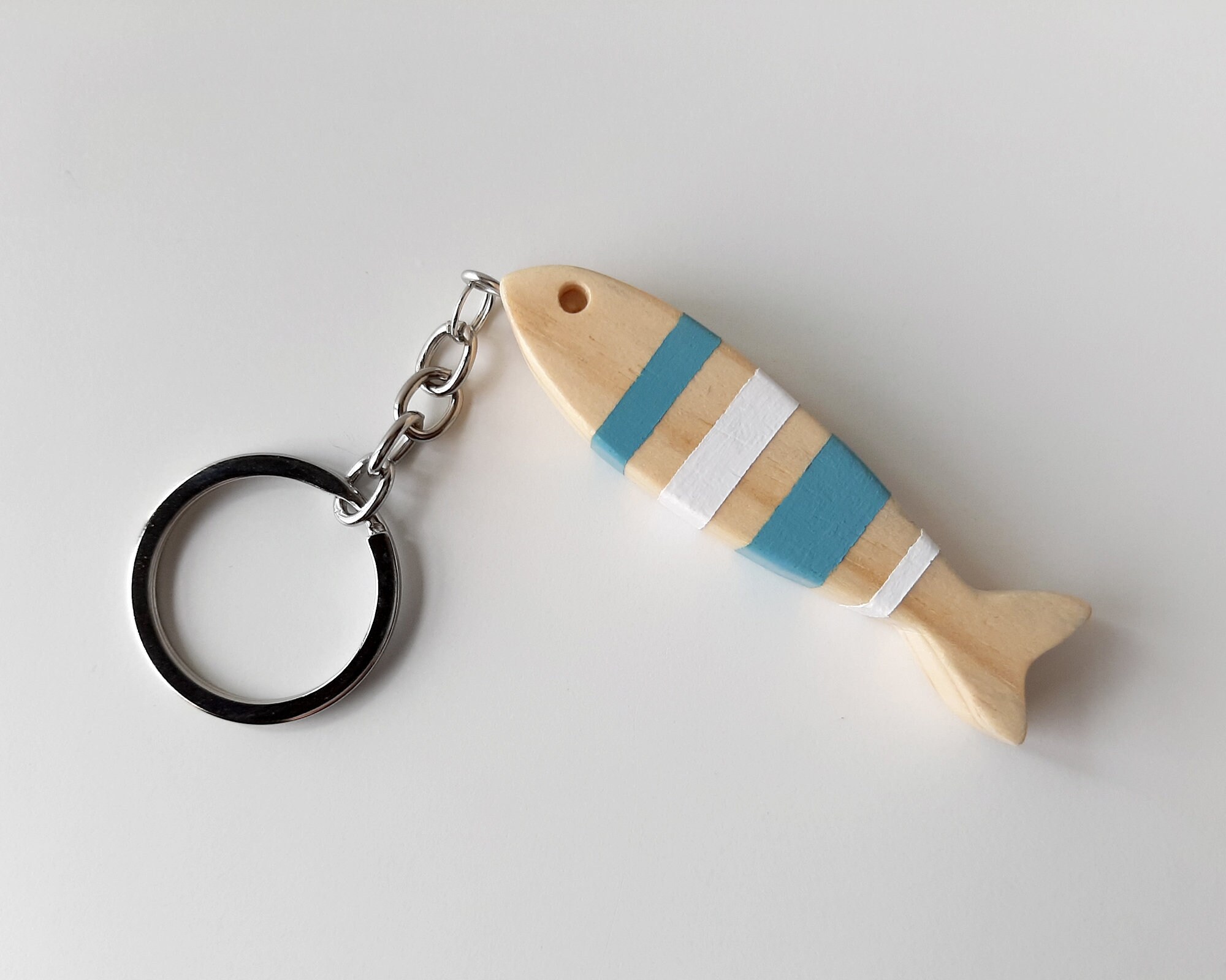 Summer Fishing Keychain Minimalist Wooden Fish Key Ring Boho | Etsy