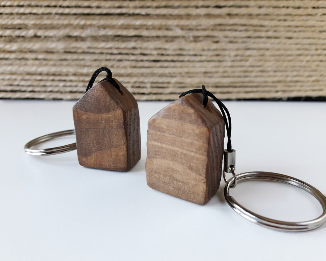Scandinavian Wooden House Shaped Keychain. Original Handmade Gift for ...
