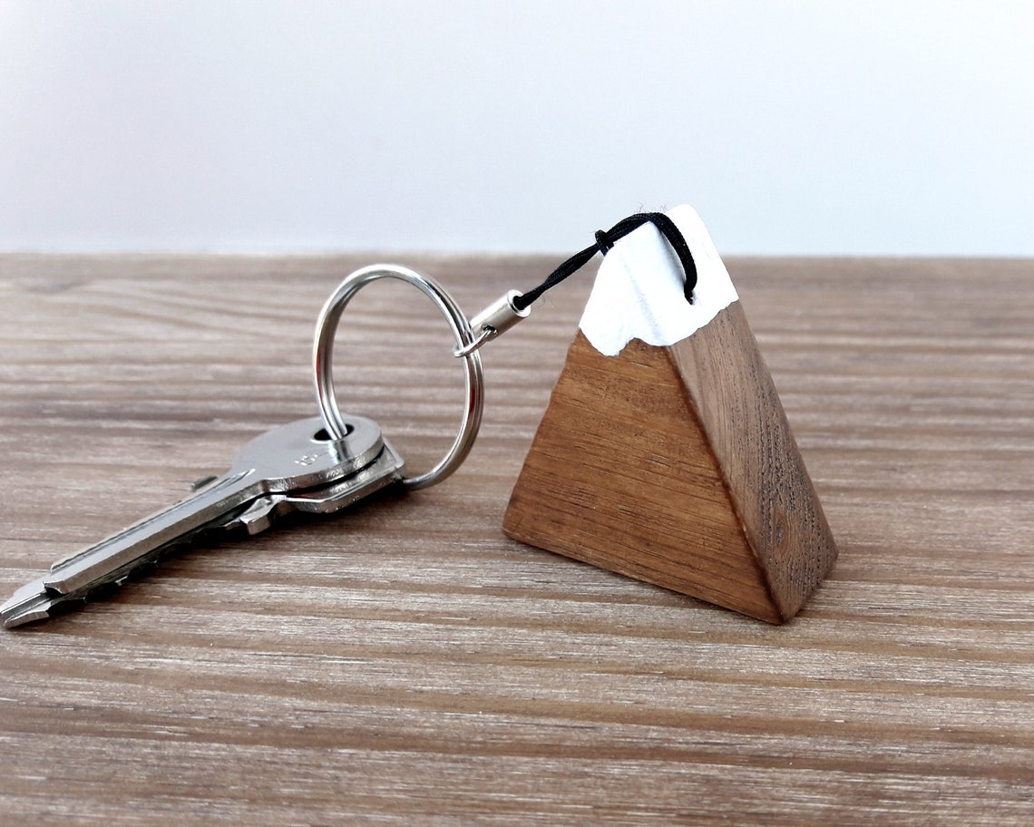 Rustic mountain keychain for travelers Wooden mountain | Etsy