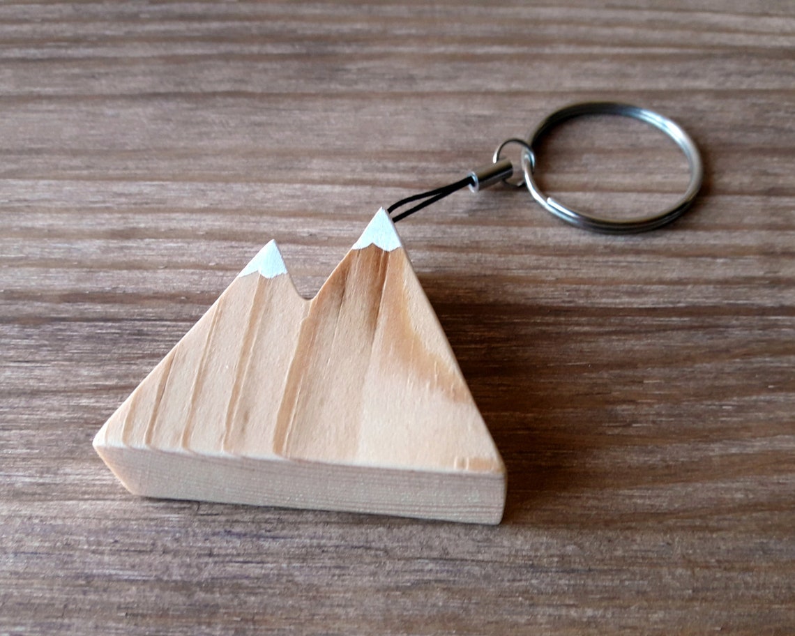 Rustic wooden keychain Minimalist mountain gift Gift for | Etsy