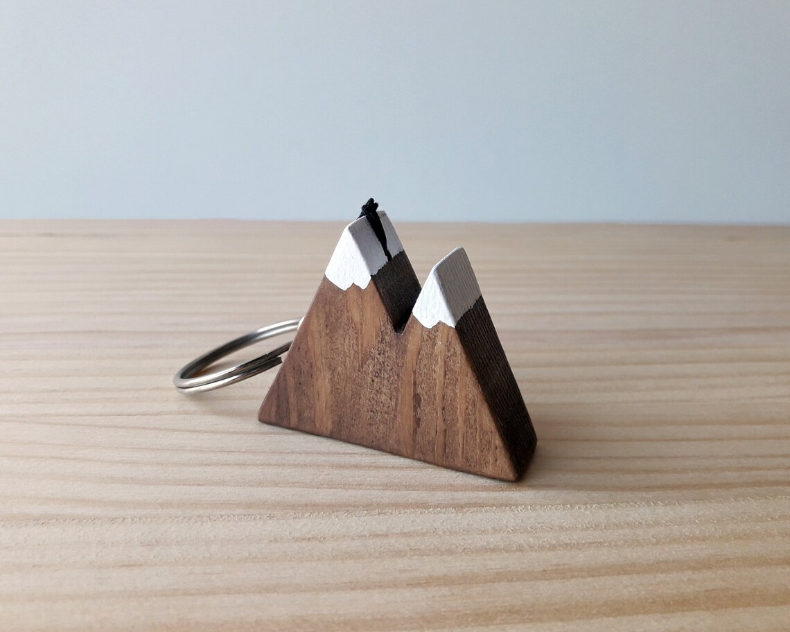 Wooden mountain keychain Minimalist hikers gift Rustic | Etsy