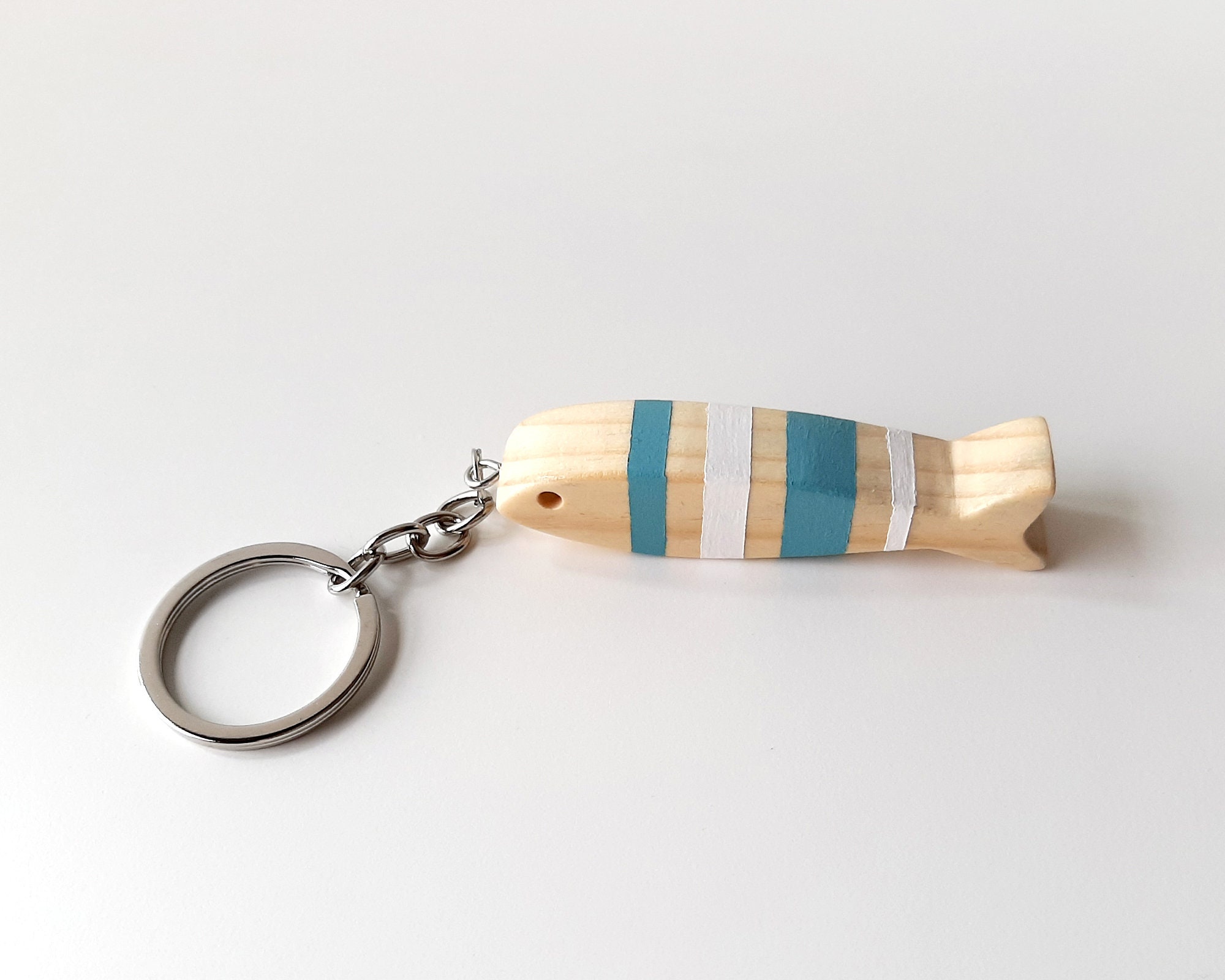 Summer Fishing Keychain Minimalist Wooden Fish Key Ring Boho | Etsy