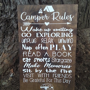 Camper Rules Sign, Camping Sign, Rustic Summer Sign, Wooden Camping ...