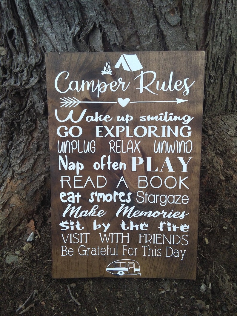 Camper Rules Sign Camping Sign Rustic Summer Sign Wooden - Etsy