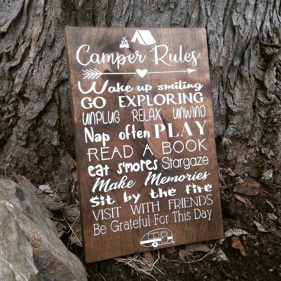 Camper Rules Sign Camping Sign Rustic Summer Sign Wooden | Etsy