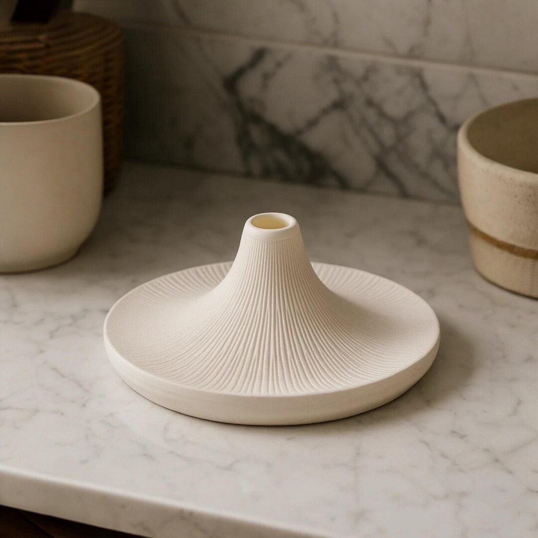 Ripple Bud Vase Tray | Matte White Stem Holder | 3D Printed Modern ...