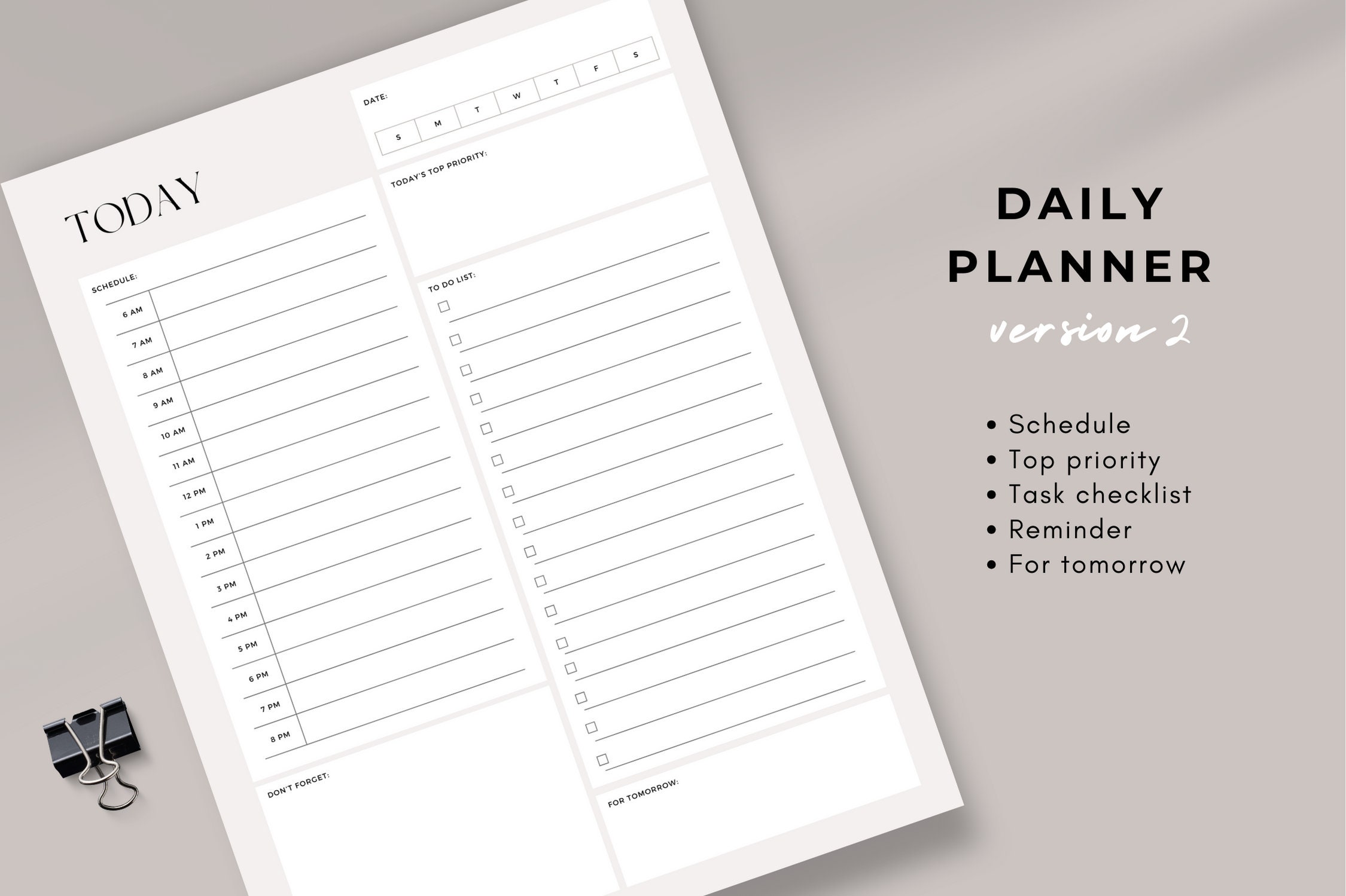 Task Planner Printable, Minimalist Daily and Weekly Organizer, To-do ...